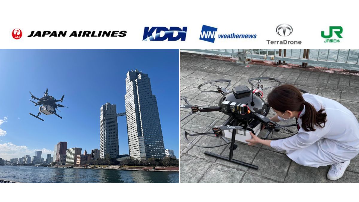 JAL・KDDI・JR東ら、ドローンで永代橋など複数の大橋を横断する 医薬品配送実験を実施 | AMP[アンプ] - ビジネスインスピレーションメディア